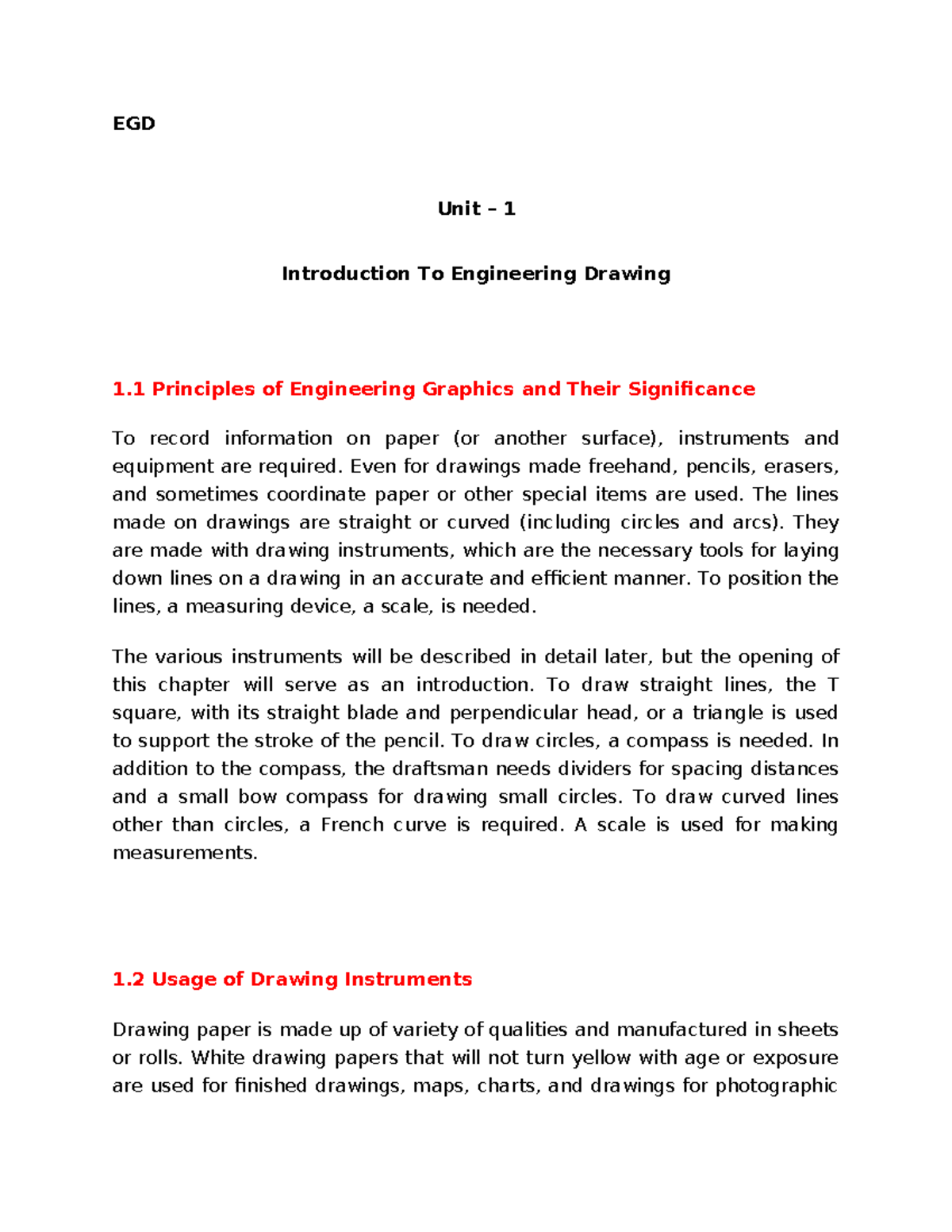 EGD 1 - INTRODUCTION TO ENGINEERING DRAWING PRINCIPLES OF ENGINEERING ...