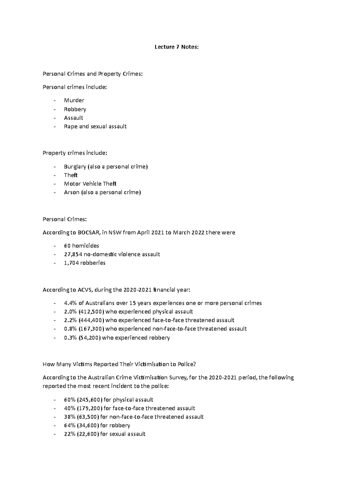 Lecture 7 Notes - Week 7: Traditional Crimes - Lecture 7 Notes ...