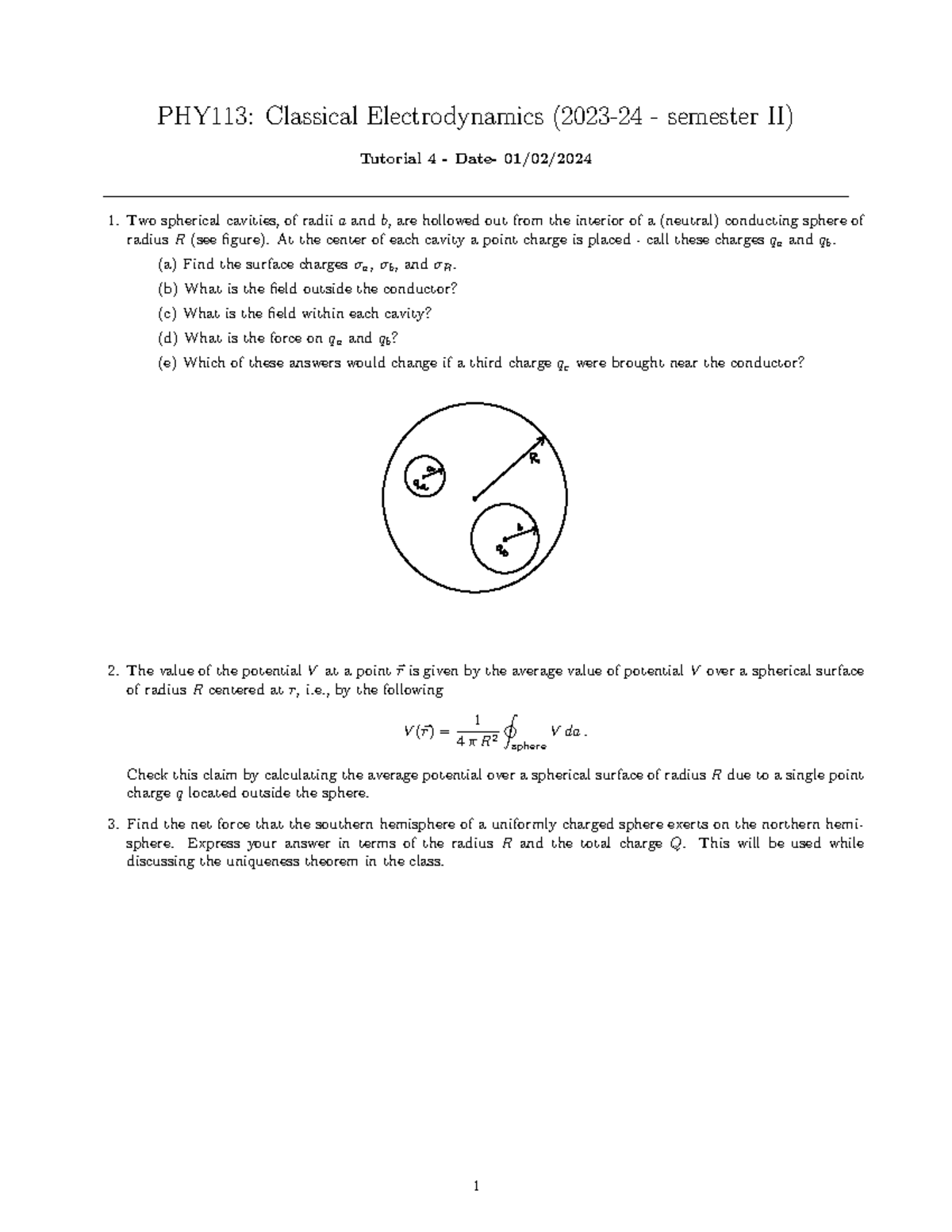 PHY113 tutorial 4 - PHY113: Classical Electrodynamics (2023-24 ...
