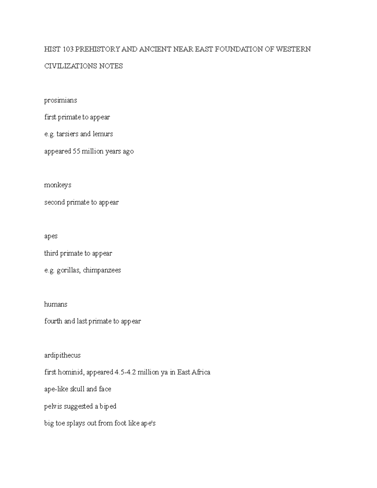 HIST 103 Prehistory AND Ancient NEAR EAST Foundation OF Western ...