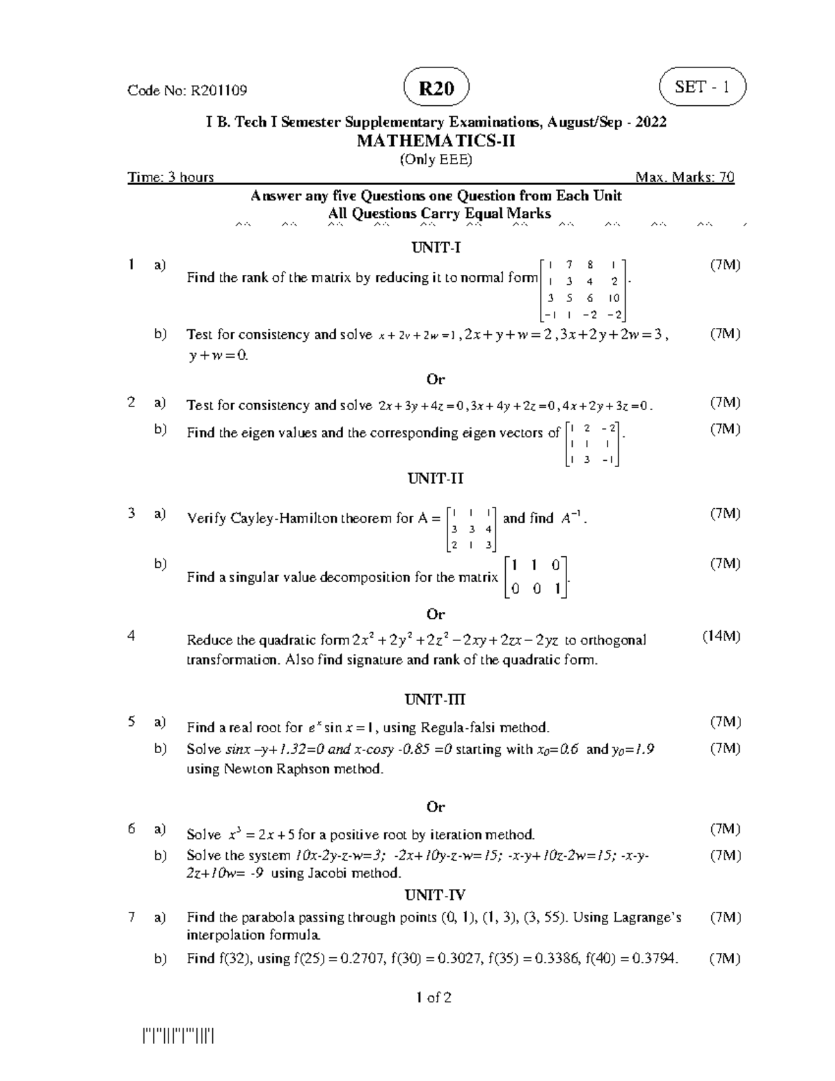 Mathematics II AUG SEPT 2022 - |''|''|||''|'''|||'| Code No: R I B. Tech I Semester ...