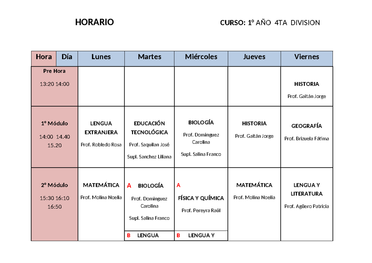EPET-Horario 1°4ta division - Hora Día Lunes Martes Miércoles Jueves ...