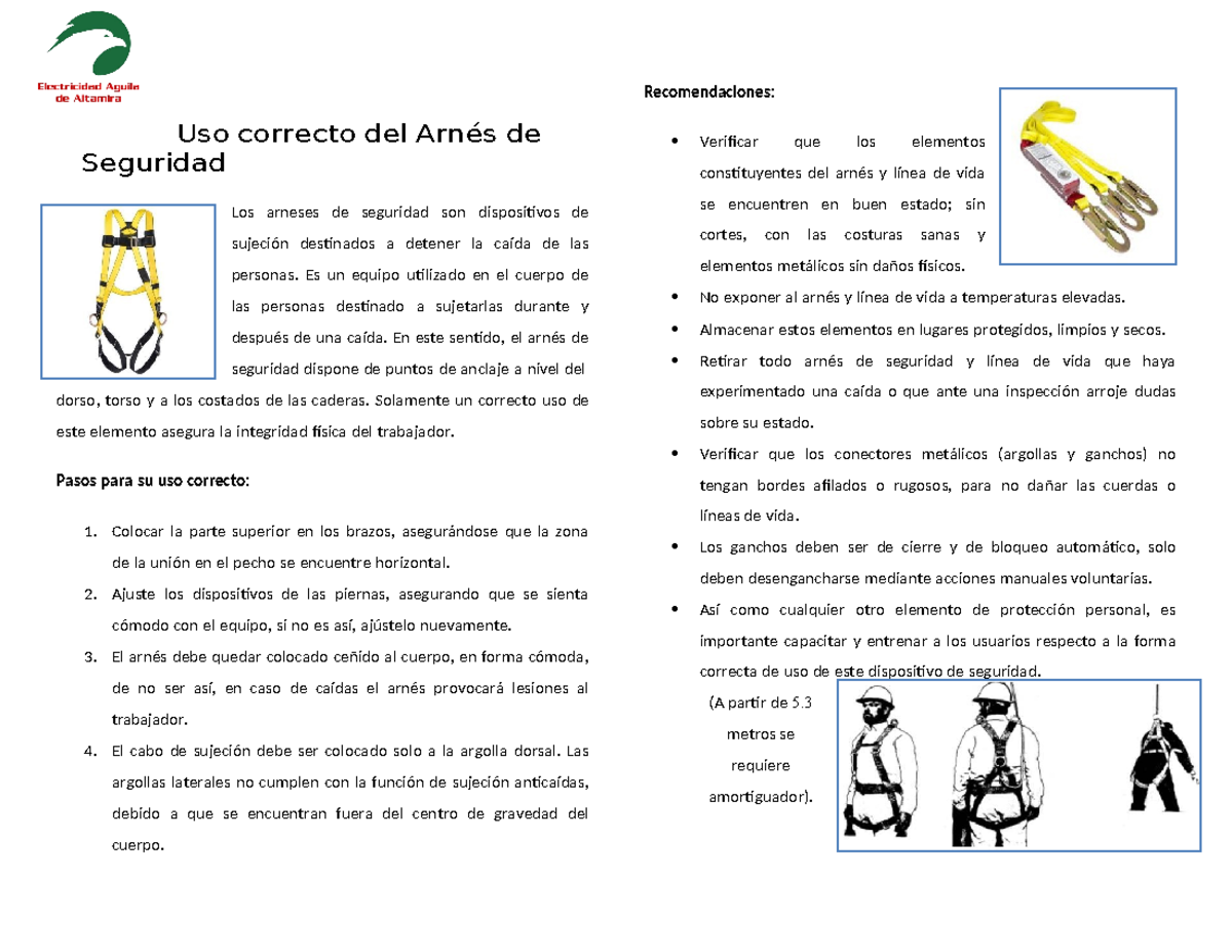 Arnes de seguridad y uso - Uso correcto del Arnés de Seguridad Los ...