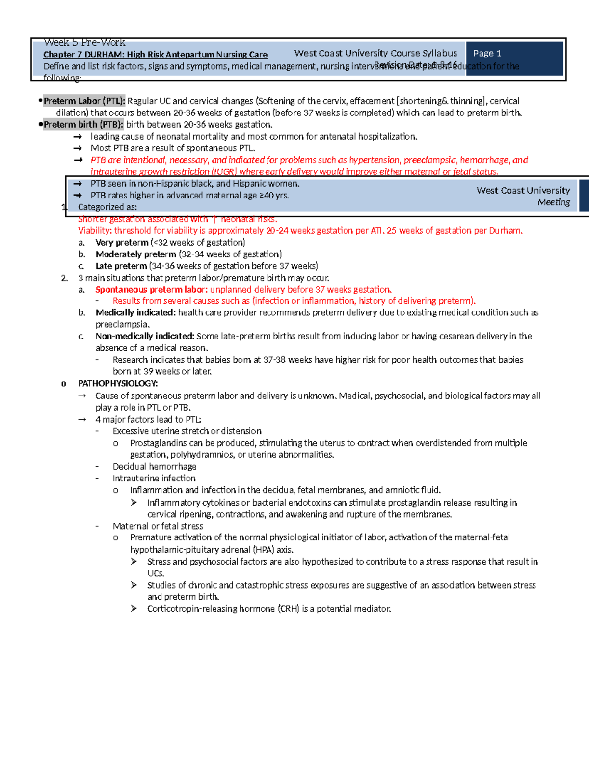 WEEK 5 Prework - Pre work - West Coast University Course Syllabus ...