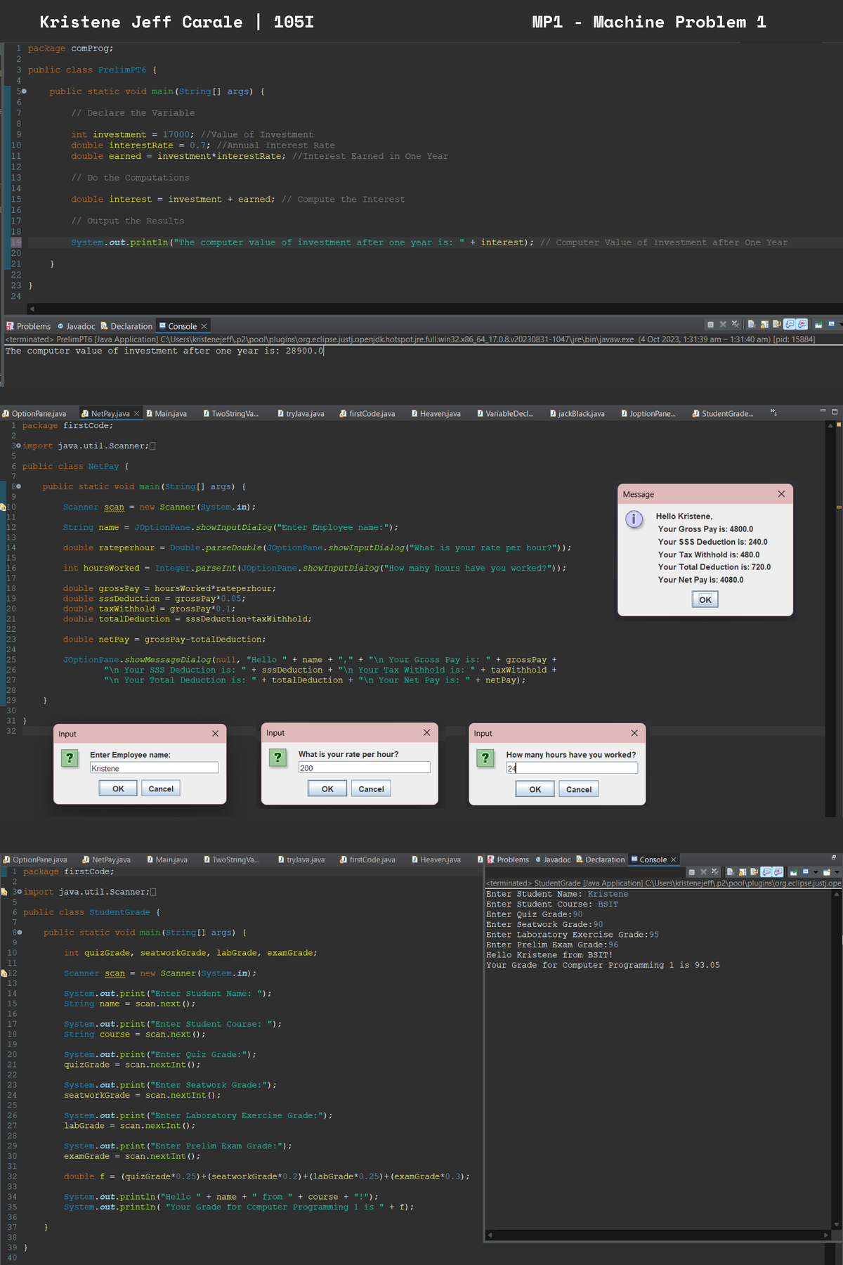 Carale MP 1 - Computer Programming 1 - Kristene Jeff Carale | 105I MP1 - Machine Problem - Studocu