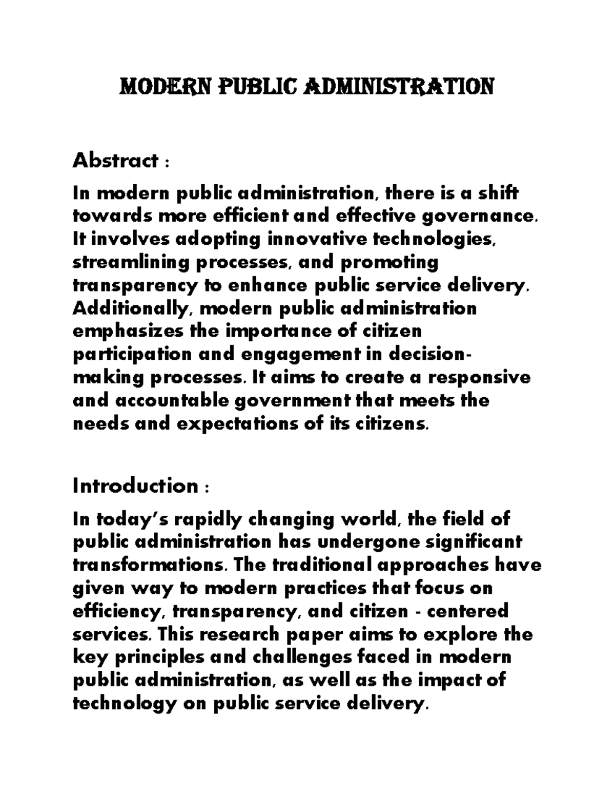 Research paper (BRM sir )-1 - MODERN PUBLIC ADMINISTRATION Abstract ...