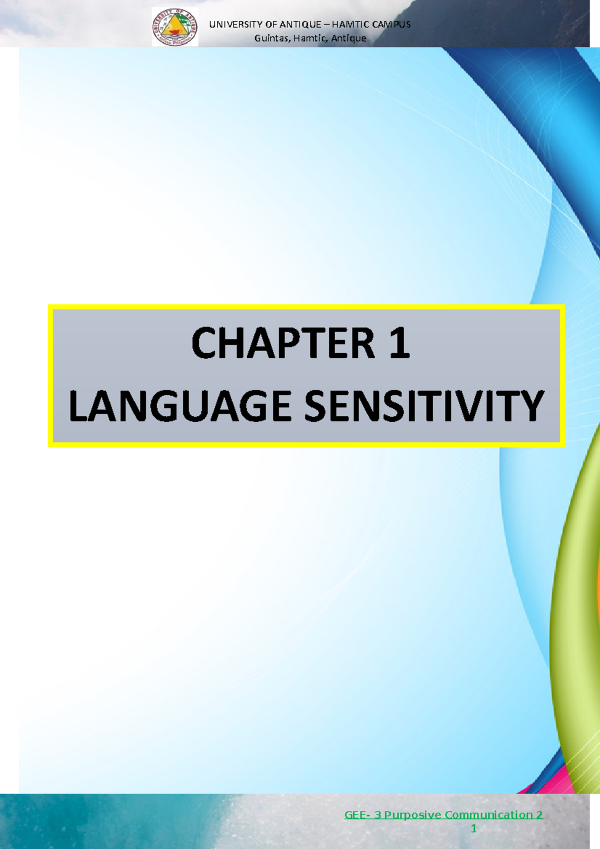 Chapter 1 - Language Sensitivity - Guintas, Hamtic, Antique GEE- 3 ...