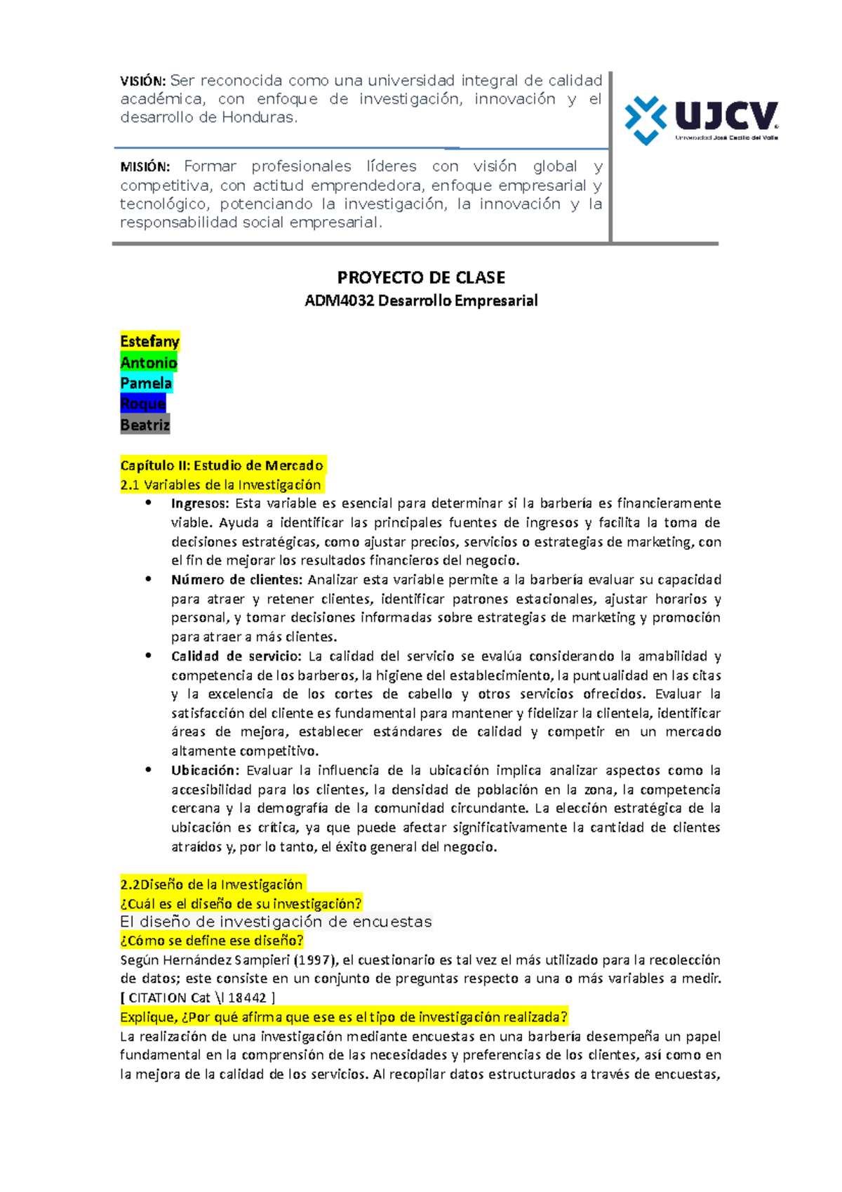 Estructura proyecto de clase - Estudio de Mercado - académica, con ...