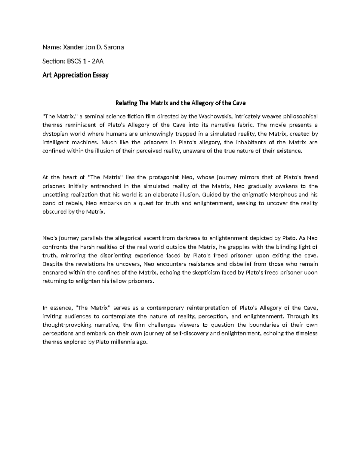 Art App - Essay - gjhkyum - Name: Xander Jon D. Sarona Section: BSCS 1 ...