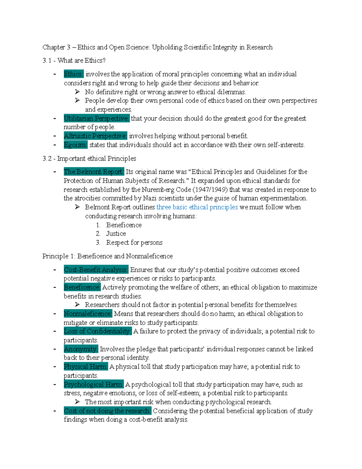 Ch. 3 Textbook Summary - Ethics and Open Science - Chapter 3 – Ethics and Open Science ...
