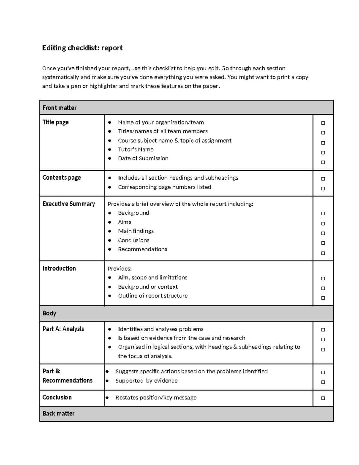 OB Group Case Study Report Editing Checklist-1 - Editing checklist ...