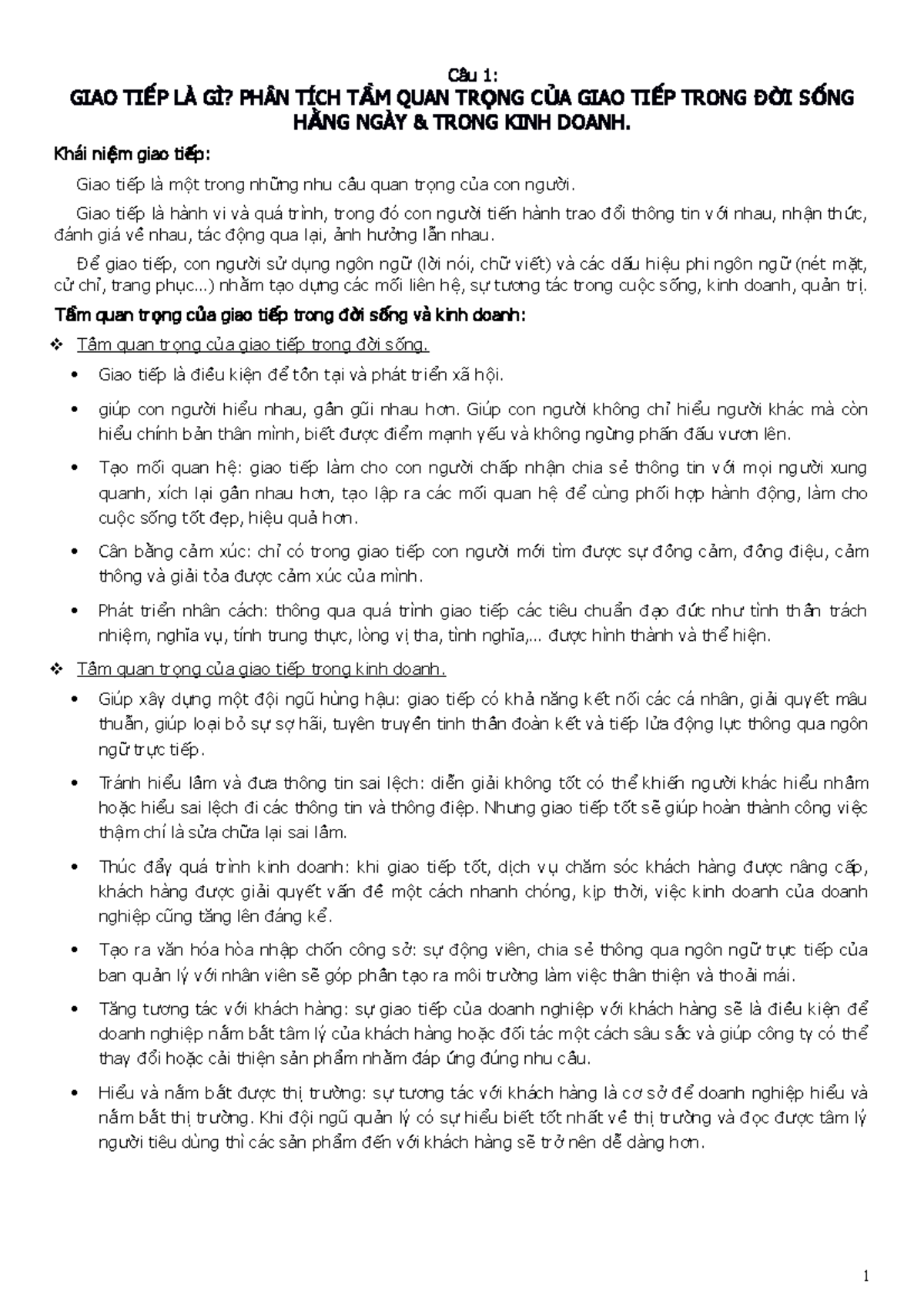 GIAO TIP LA GI PHAN TICH TM QUAN TRNG - Câu 1: GIAO TI ẾP LÀ GÌ? PHÂN TÍCH T ẦM QUAN TR ỌN G C ...