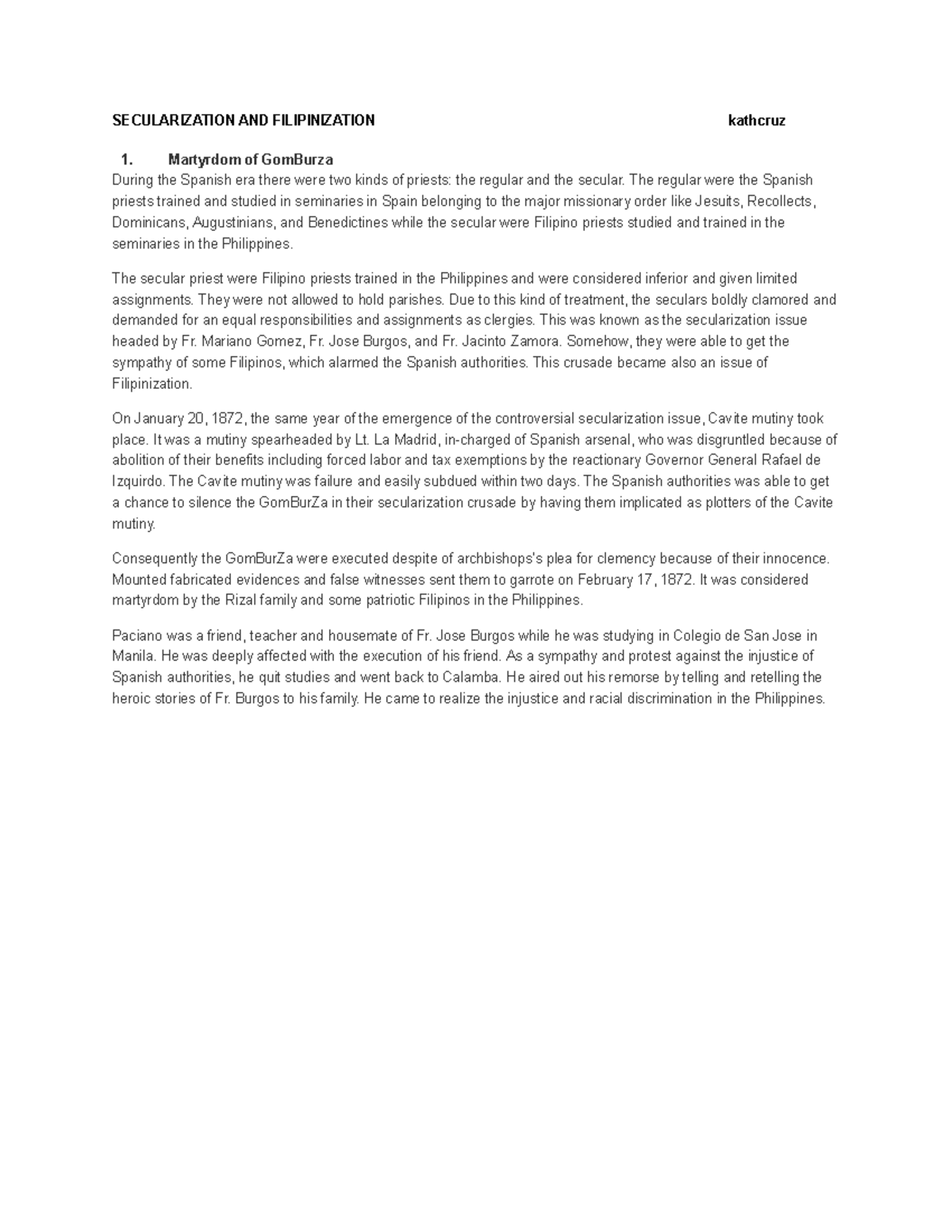 99699201 Secularization and Filipinizationkathcruz - SECULARIZATION AND ...