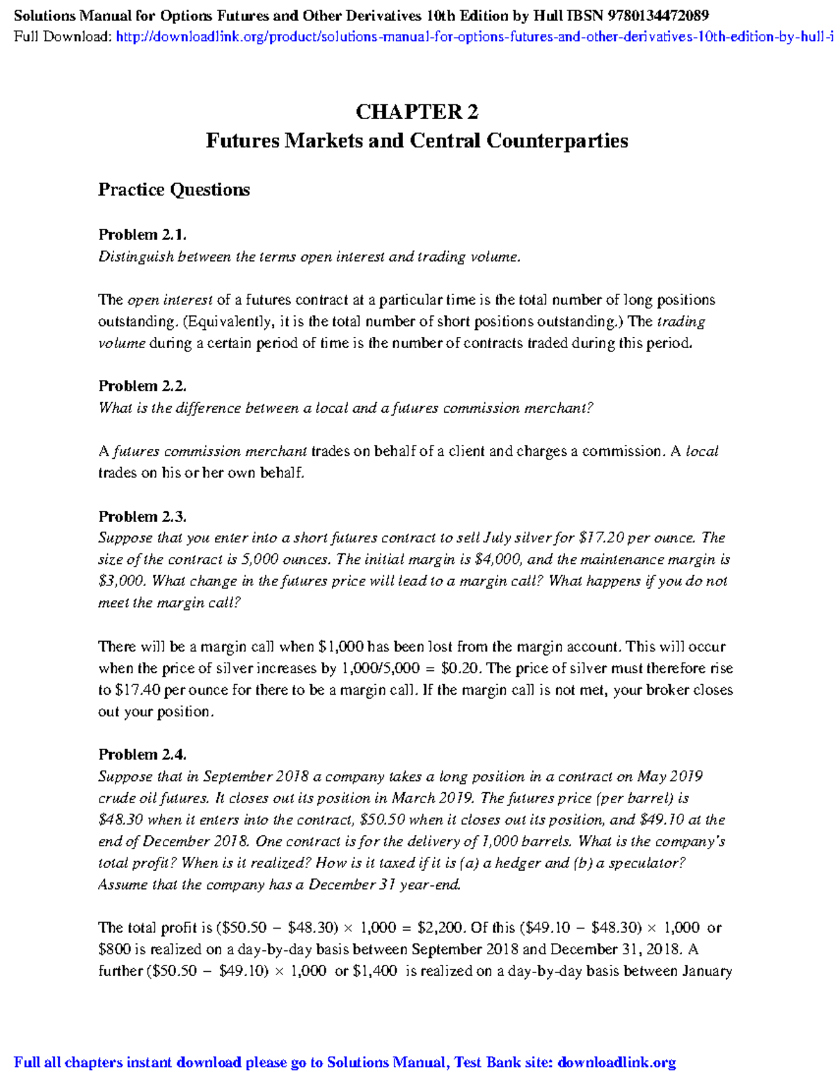 Solutions Manual for Options Futures and - CHAPTER 2 Futures Markets ...