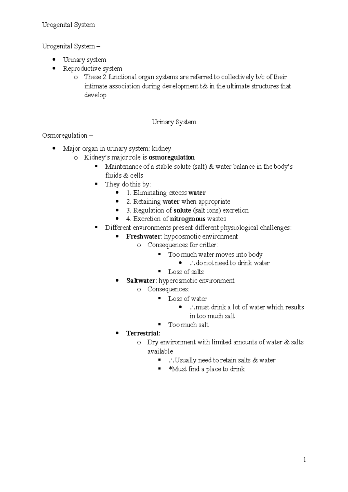 (6)Urogenital System - Lecture notes Exam 3 - Urogenital System ...