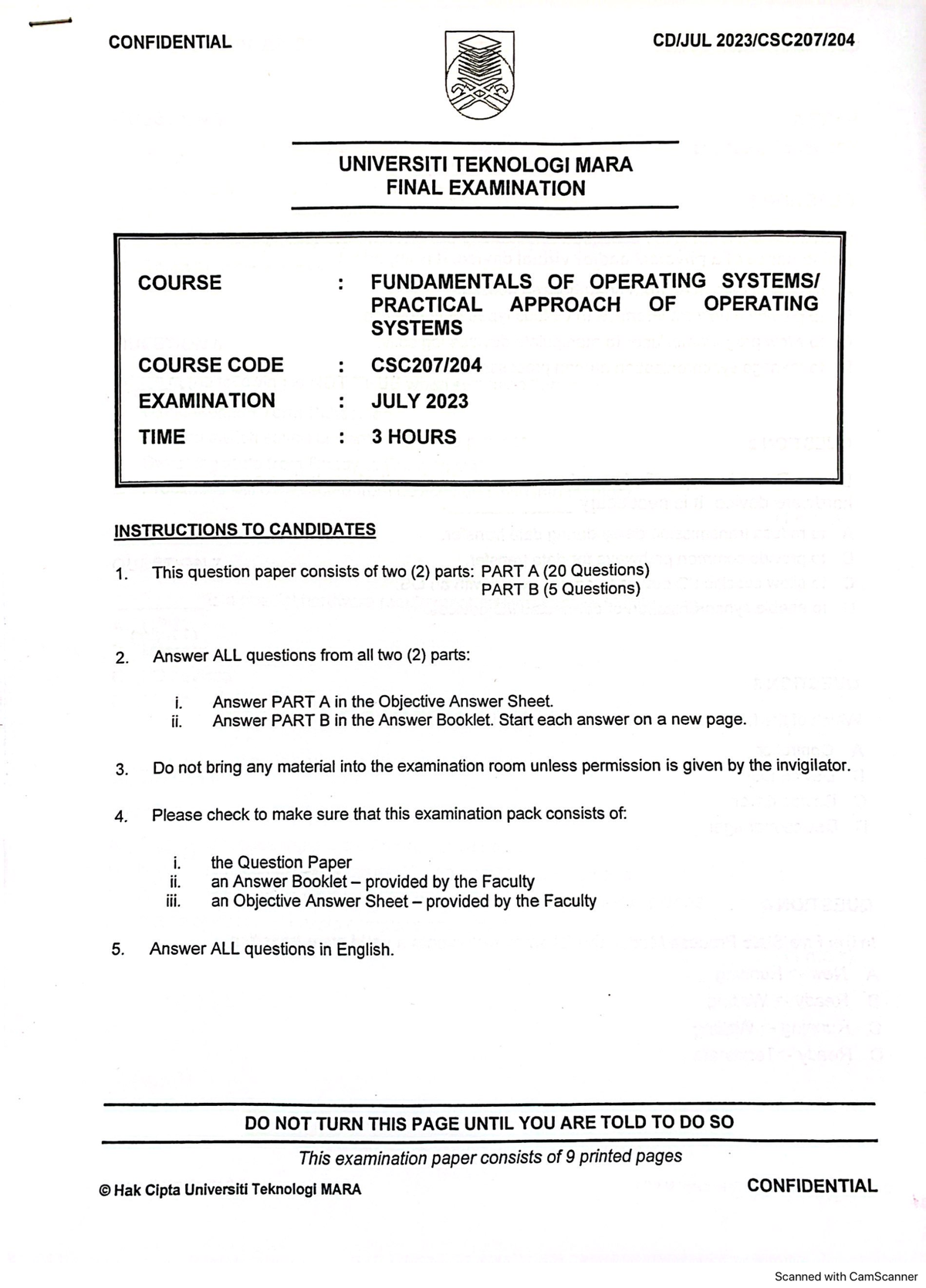 Final Exam CSC204 July2023 - Diploma In Computer Science - Studocu