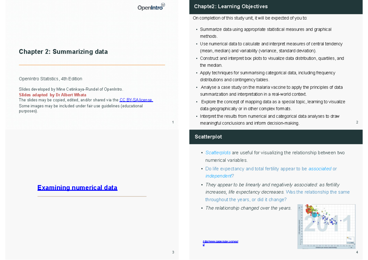 Chap2 notes 2 - Chapter 2: Summarizing data OpenIntro Statistics, 4th ...