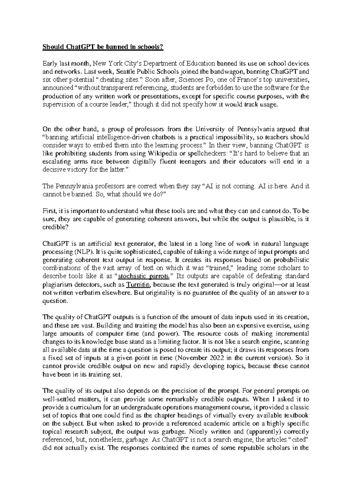 Should Chat GPT be banned in schools - Should ChatGPT be banned in ...