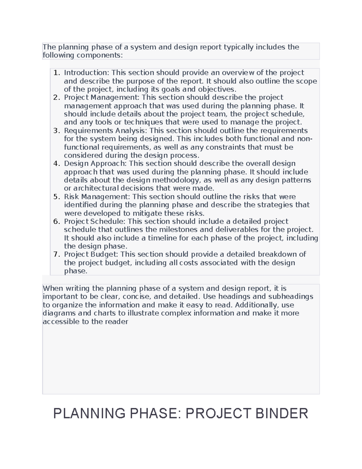 Planning - NO COMMENT - The planning phase of a system and design ...