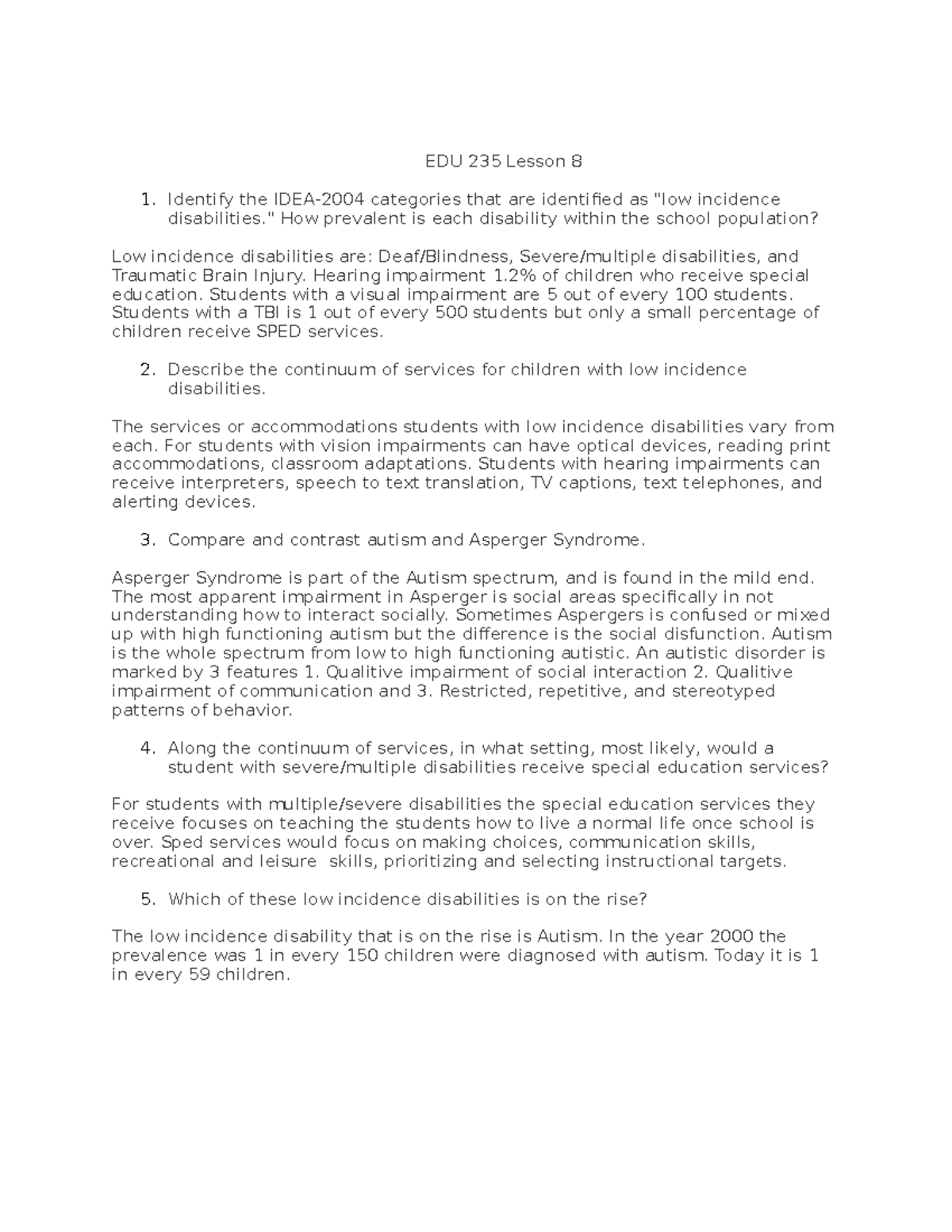 EDU 235 Lesson 8 - EDU 235 Lesson 8 Identify the IDEA-2004 categories ...