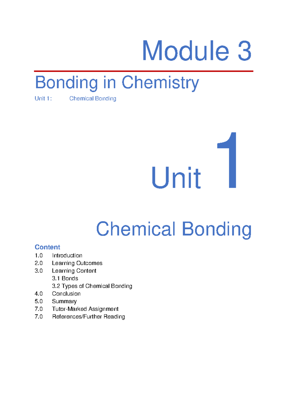 CHM 111-Module 3 - 6 - Module 3 Bonding in Chemistry Unit 1: Chemical ...