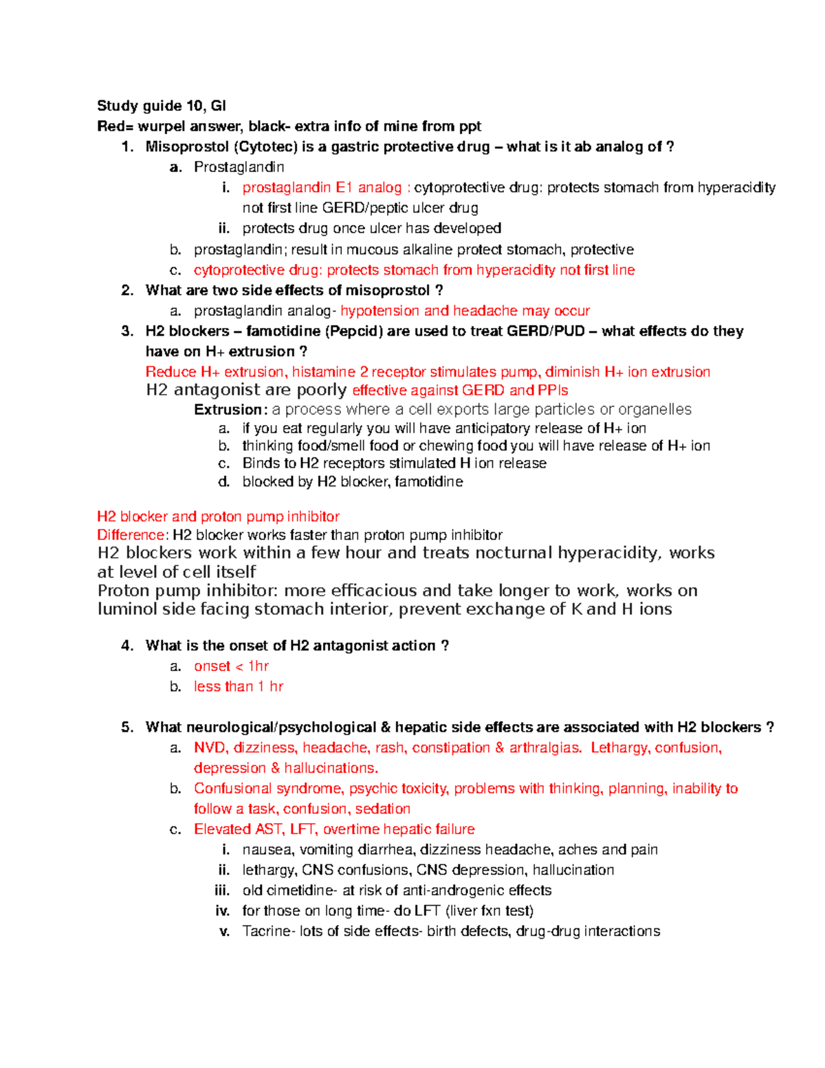 GI Study guide 10 - Pharm Drugs for GI tract - Study guide 10, GI Red ...