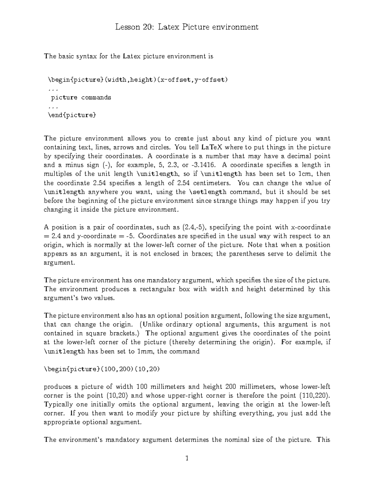 Latex picture env - Lesson 20: Latex Picture environment The basic ...