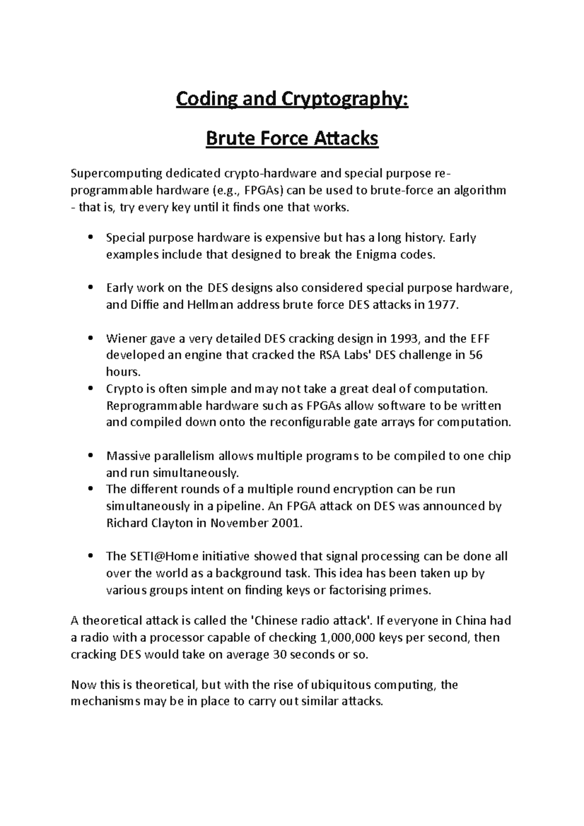 Coding and Cryptography- Brute Force Attacks - Coding and Cryptography: Brute Force Attacks ...