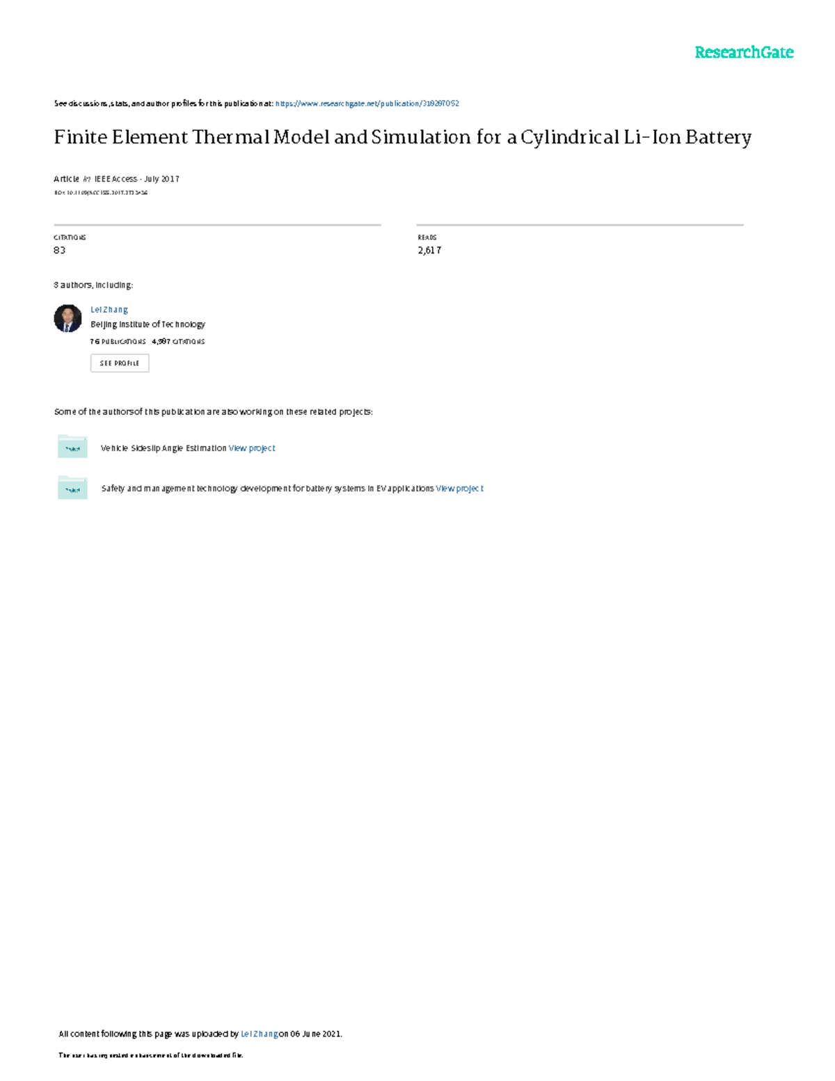 Finite Element Thermal Modeland Simulationfora Cylindrical Li-ion ...