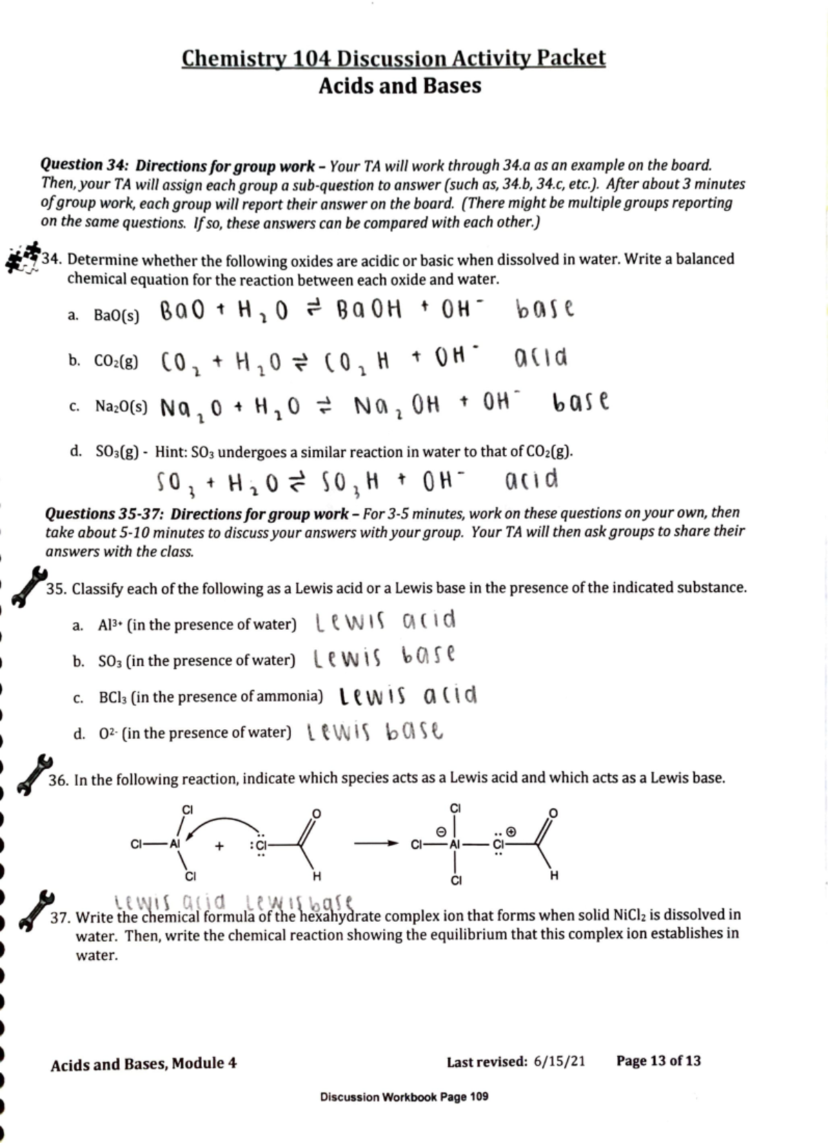 Module 4: Acids and Bases - Chemistry 104 Discussion Activity Packet ...