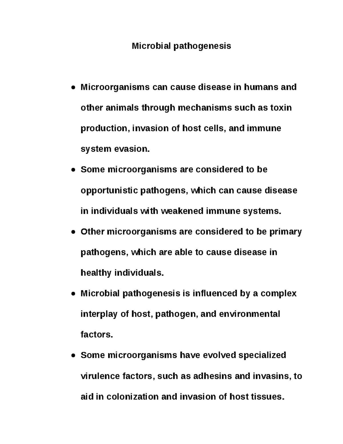 Microbial pathogenesis - Google Docs - Microbial pathogenesis Microorganisms can cause disease ...