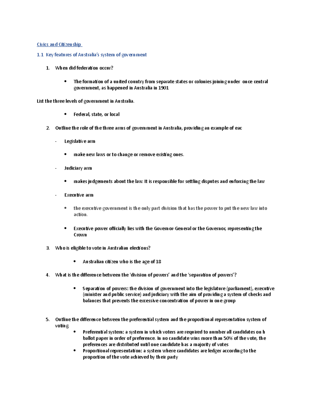 Humanities Exam Revision - Civics - Civics and Citizenship 1 Key ...