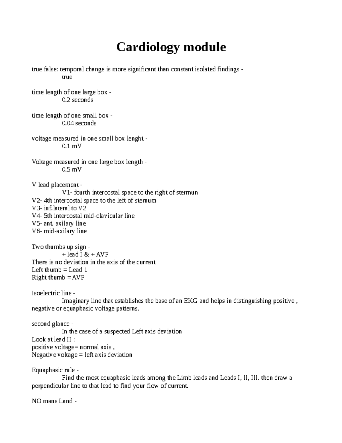 Cardiology module - Cardiology module true false: temporal change is ...