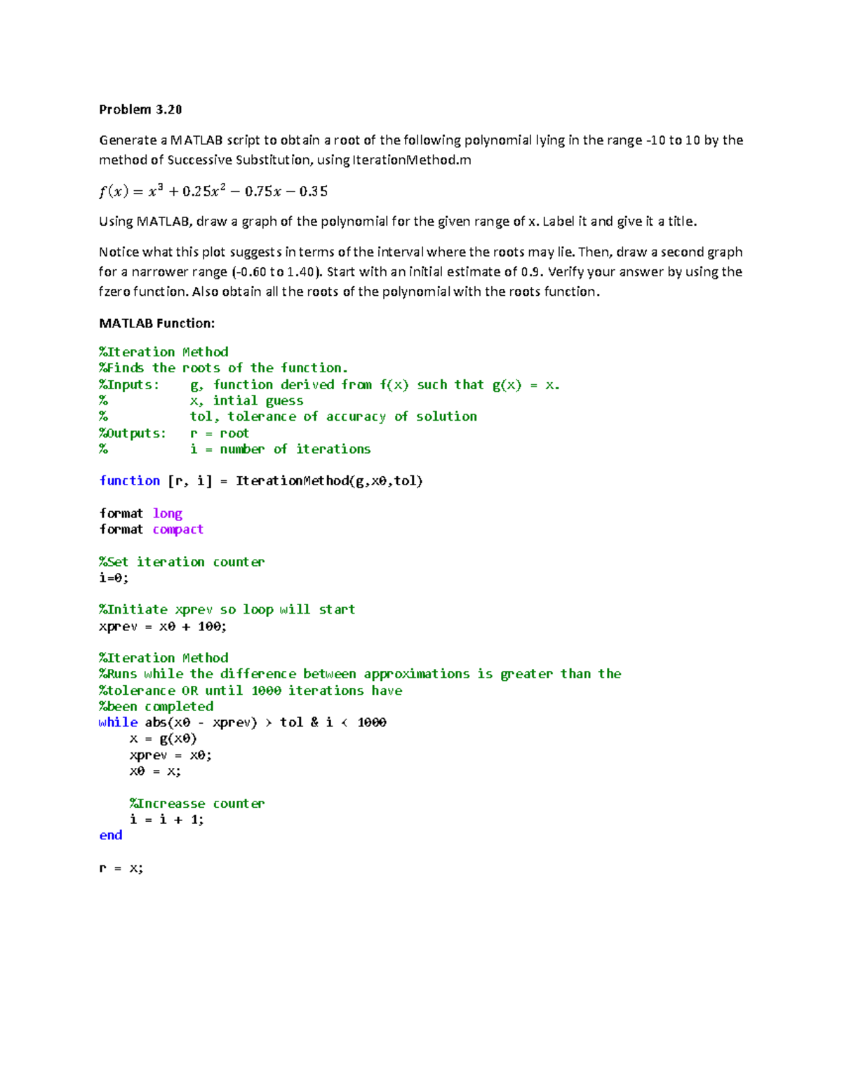 Part 5-Chapter 3 (Successive Substitution) solutions - Problem 3. Generate a MATLAB script to ...