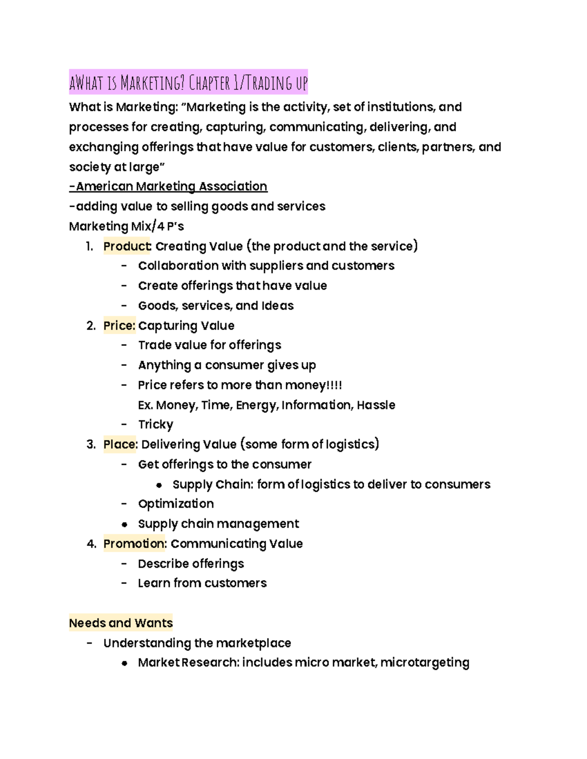 Marketing Notes - aWhat is Marketing? Chapter 1/Trading up What is ...