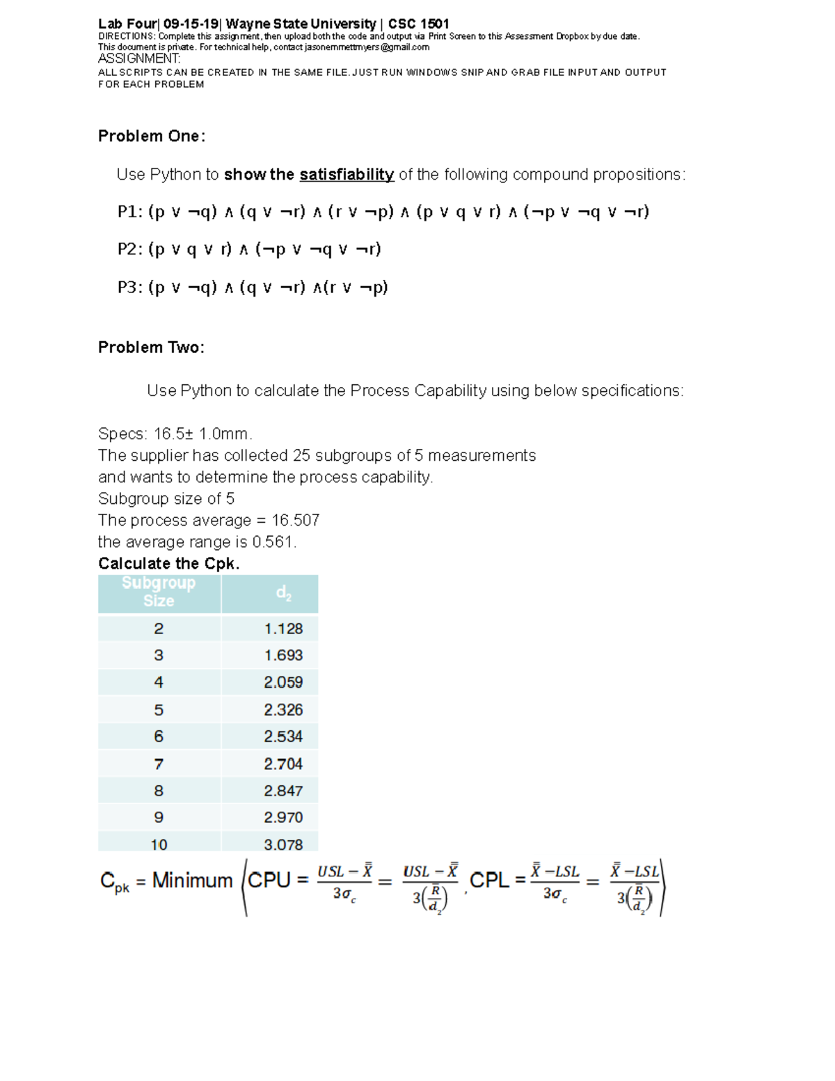CSC1501 Lab Four-Rev1 - csc 1500 - Lab Four| 09-15-19| Wayne State ...