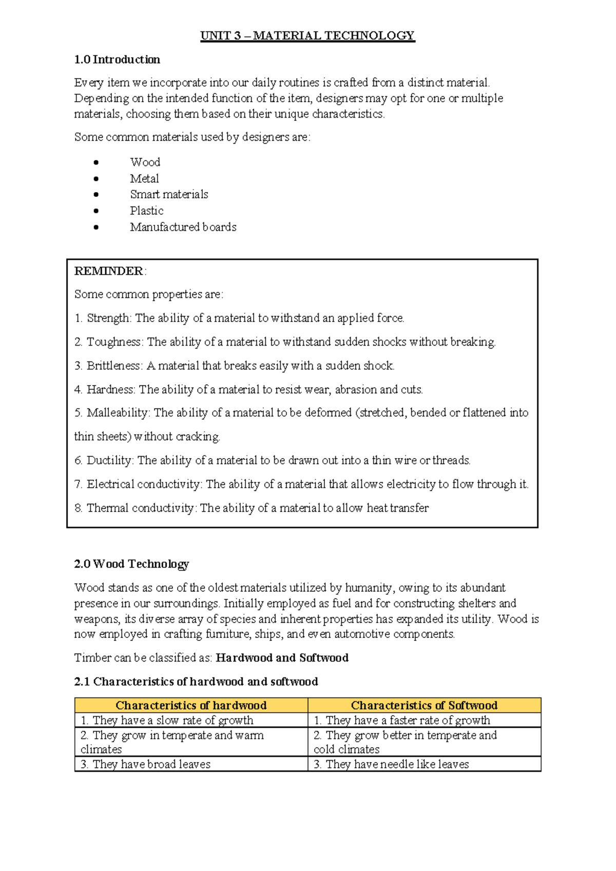 General question - UNIT 3 – MATERIAL TECHNOLOGY 1 Introduction Every item we incorporate into ...