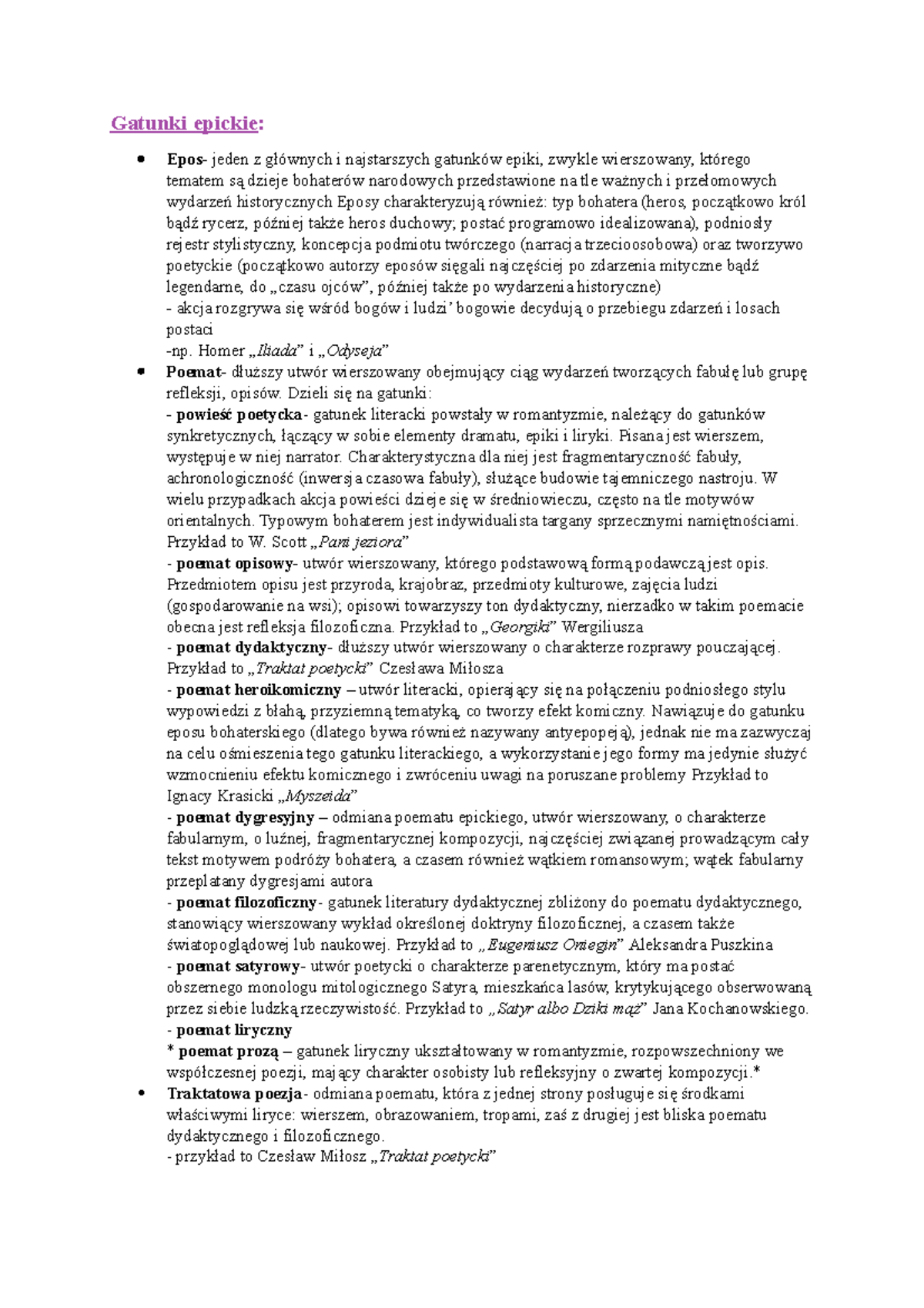 Gatunki epickie- notatka - Gatunki epickie: Epos- jeden z głównych i ...