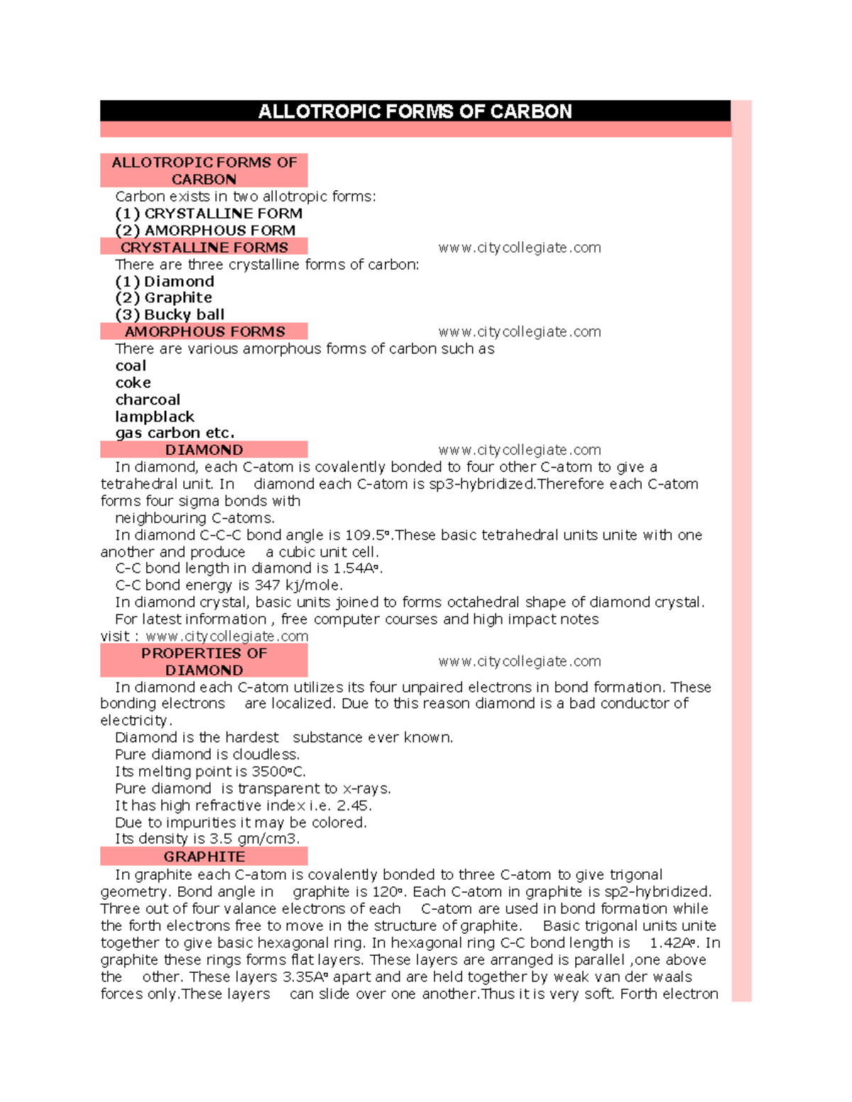 Allotropic Forms OF Carbon - ALLOTROPIC FORMS OF CARBON ALLOTROPIC FORMS OF CARBON - Studocu