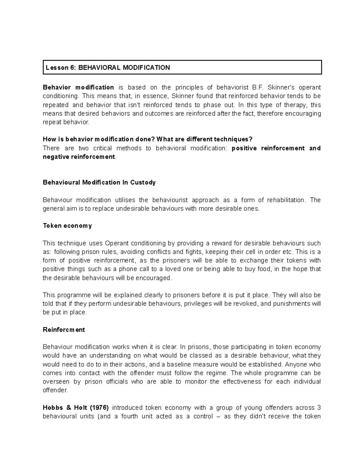 Therapeutic Modalities Lesson 6-10 - Lesson 6: BEHAVIORAL MODIFICATION ...