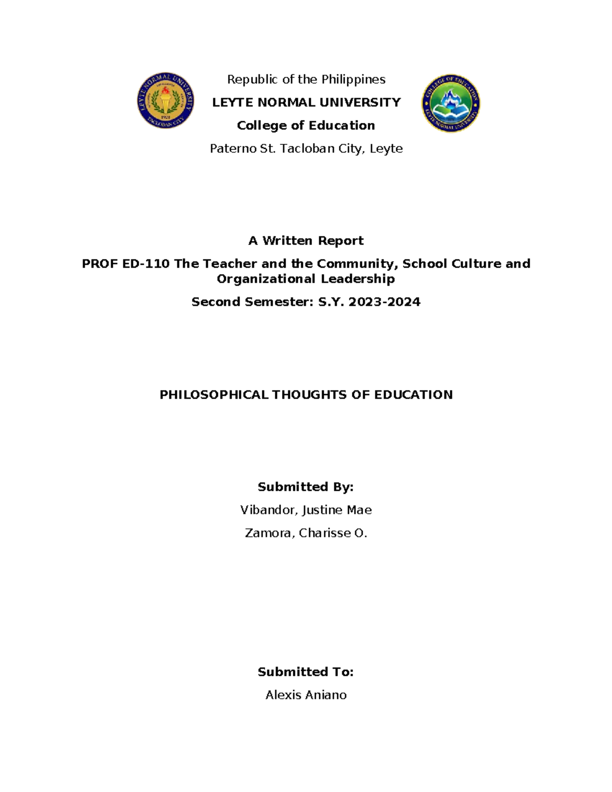 Report-lesson-1 - notes - Republic of the Philippines LEYTE NORMAL ...