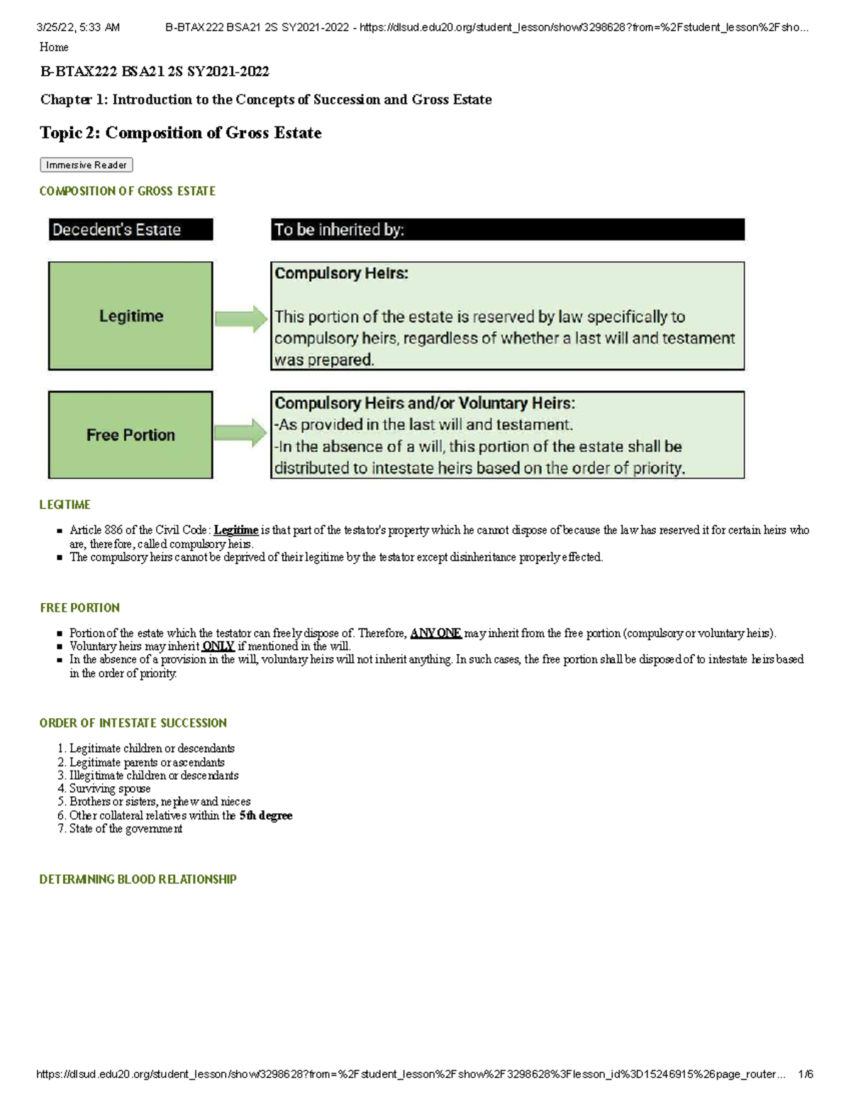 Topic 2 Composition OF Gross Estate - Home B-BTAX222 BSA21 2S SY2021- Chapter 1: Introduction to ...