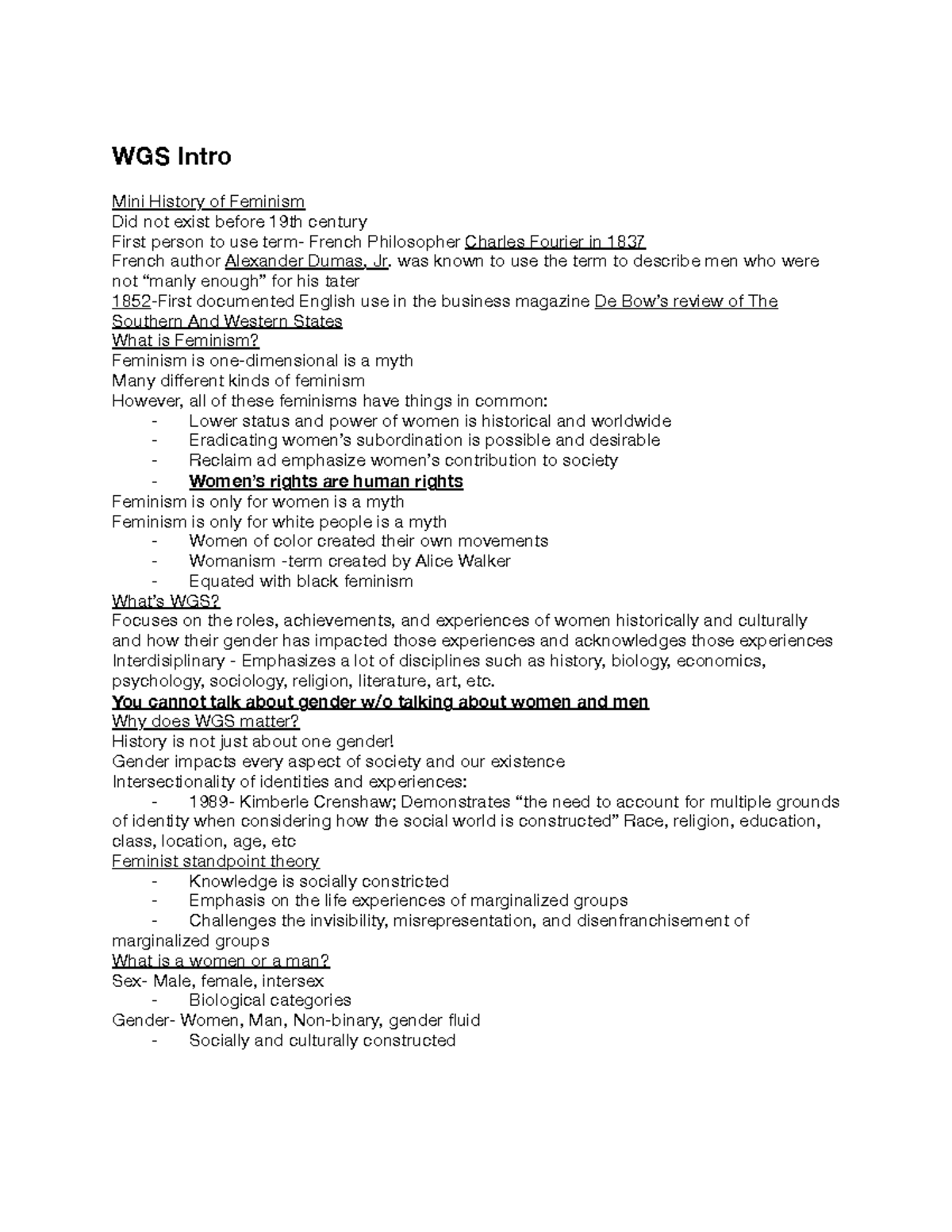 WGS Lecture 1 - Alissa Stoehr - WGS Intro Mini History of Feminism Did ...