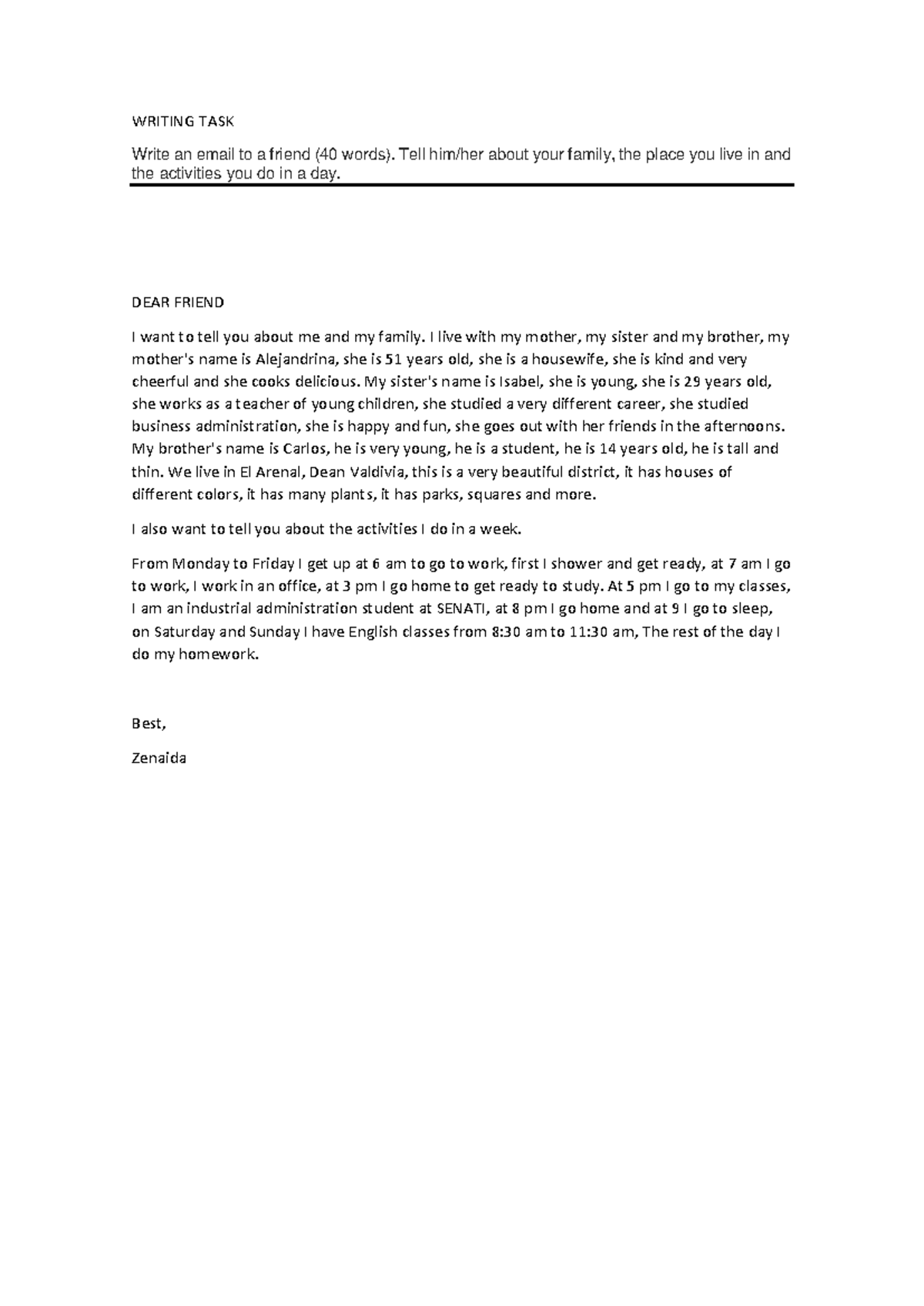 Writing TASK Ingles - WRITING TASK Write an email to a friend (40 words ...