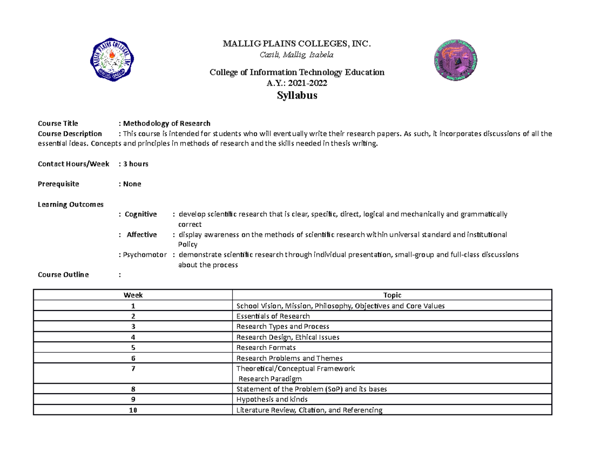 Methodology-of-Research - MALLIG PLAINS COLLEGES, INC. Casili, Mallig ...