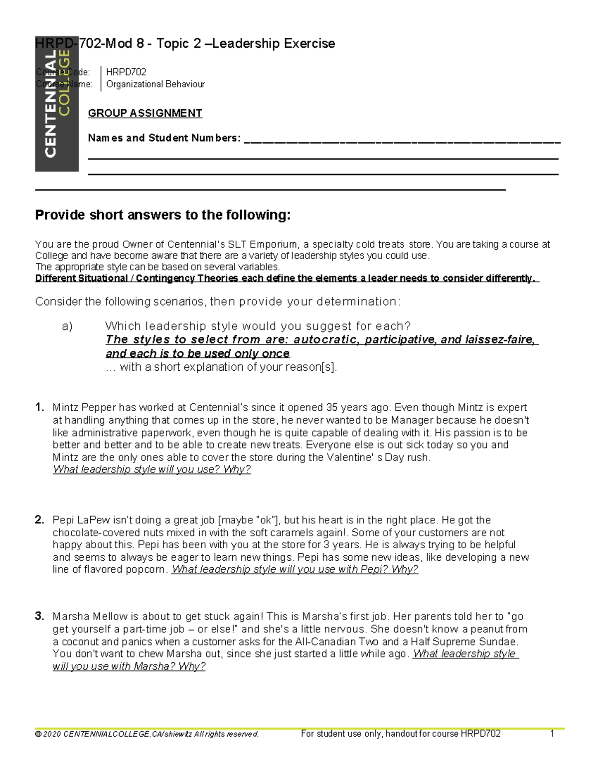 HRPD702 -Mod 8 Topic 2 - Leadership Exercise Mintz Not Pop 1 - HRPD-702-Mod 8 - Topic 2 ...