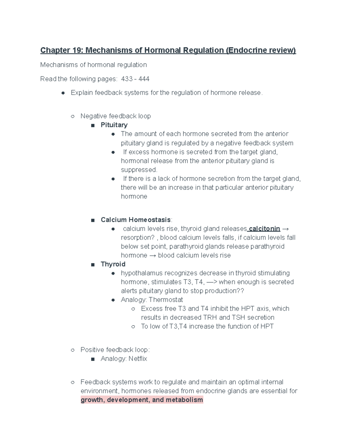 Module 4 Pharmacology - notes - Chapter 19: Mechanisms of Hormonal ...