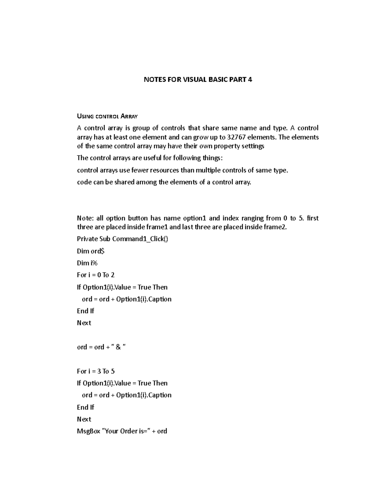 Unit-4- Notes FOR Visual Basic PART 4 - NOTES FOR VISUAL BASIC PART 4 ...