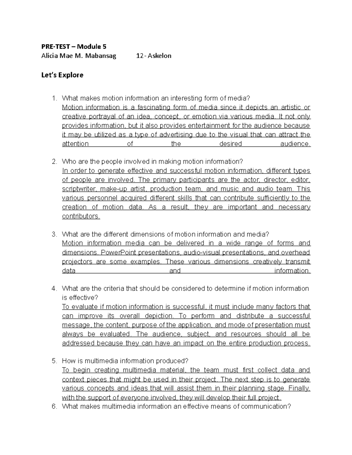 Pre-Test (Module 5) - use it as your practice quiz - PRE-TEST – Module ...