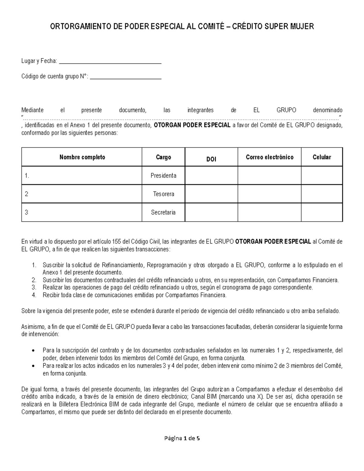 Formato - Poder Especial al Comité V2[47166 ] - ORTORGAMIENTO DE PODER ...